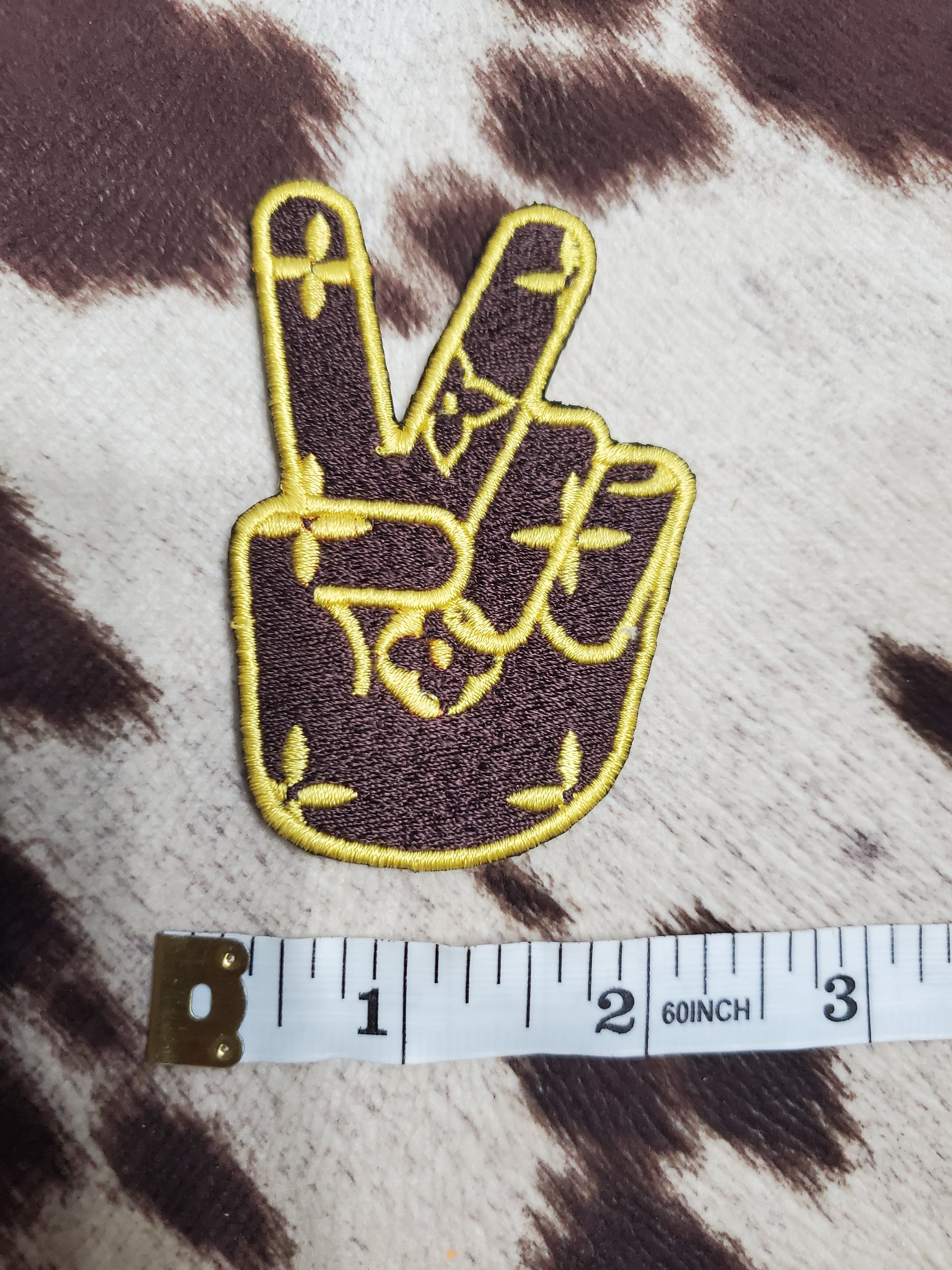 Inspired Peace Fingers Patch – Brown & Gold Embroidered Iron-On | Luxu – Bougie Babes Hat Bar